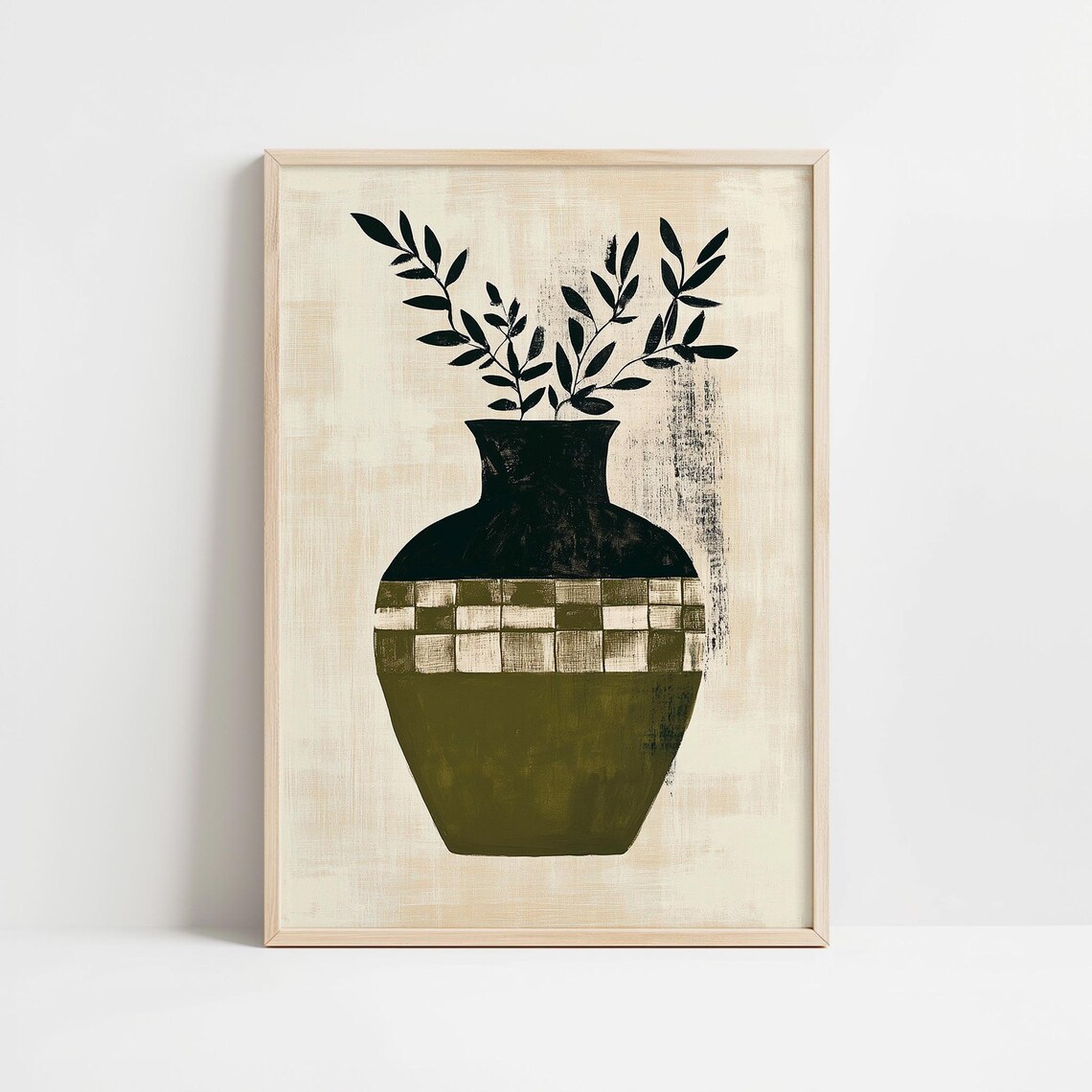 Modroom Midcentury Modern Olive Green Vase Wall Art Print, Rustic ...