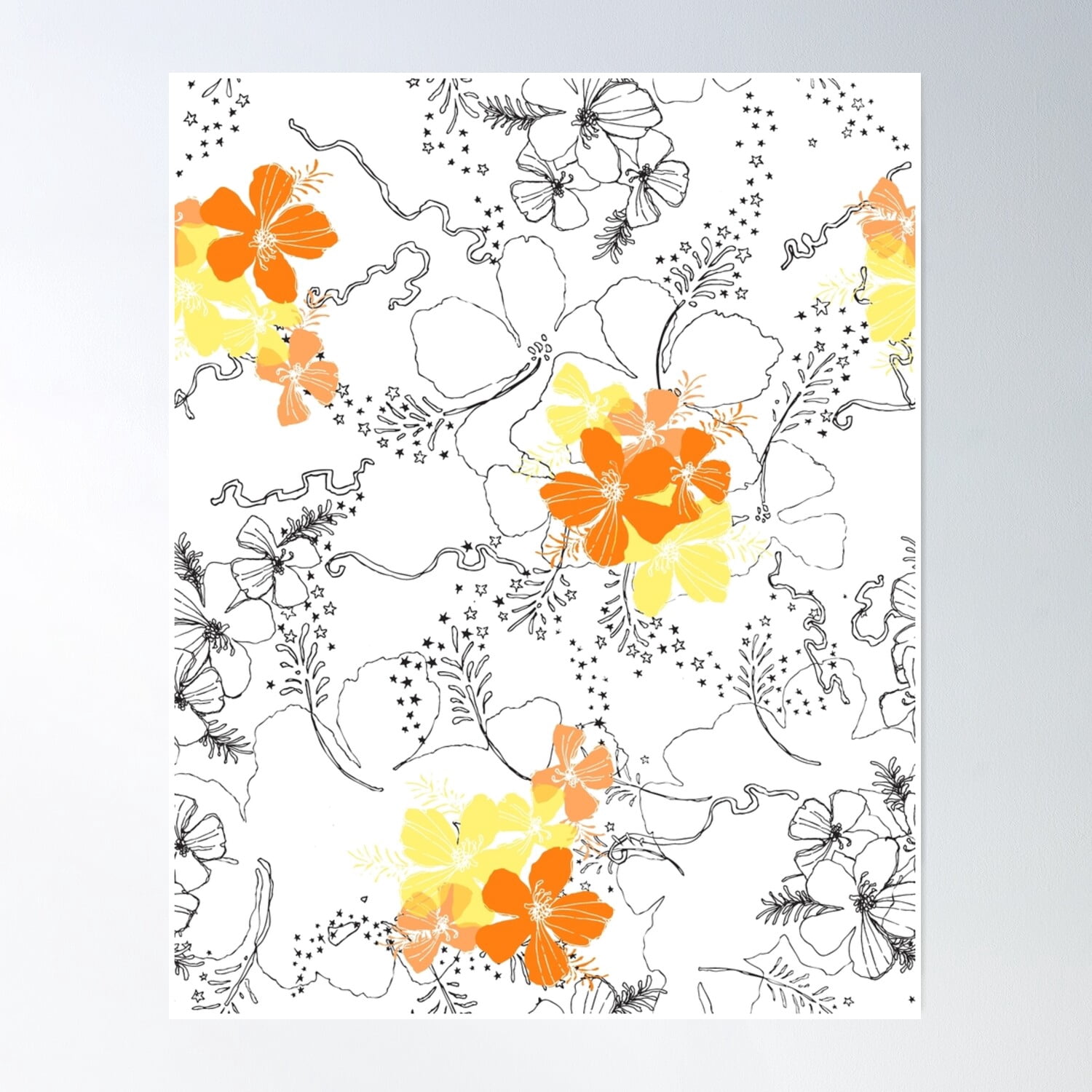 Modroom Midnight Garden Hibiscus Hawaiian Pen And Ink Illustration ...