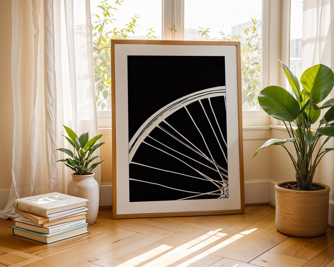 Modroom Minimalist Bicycle Wheel | Black & White Cycling Print | Bike ...