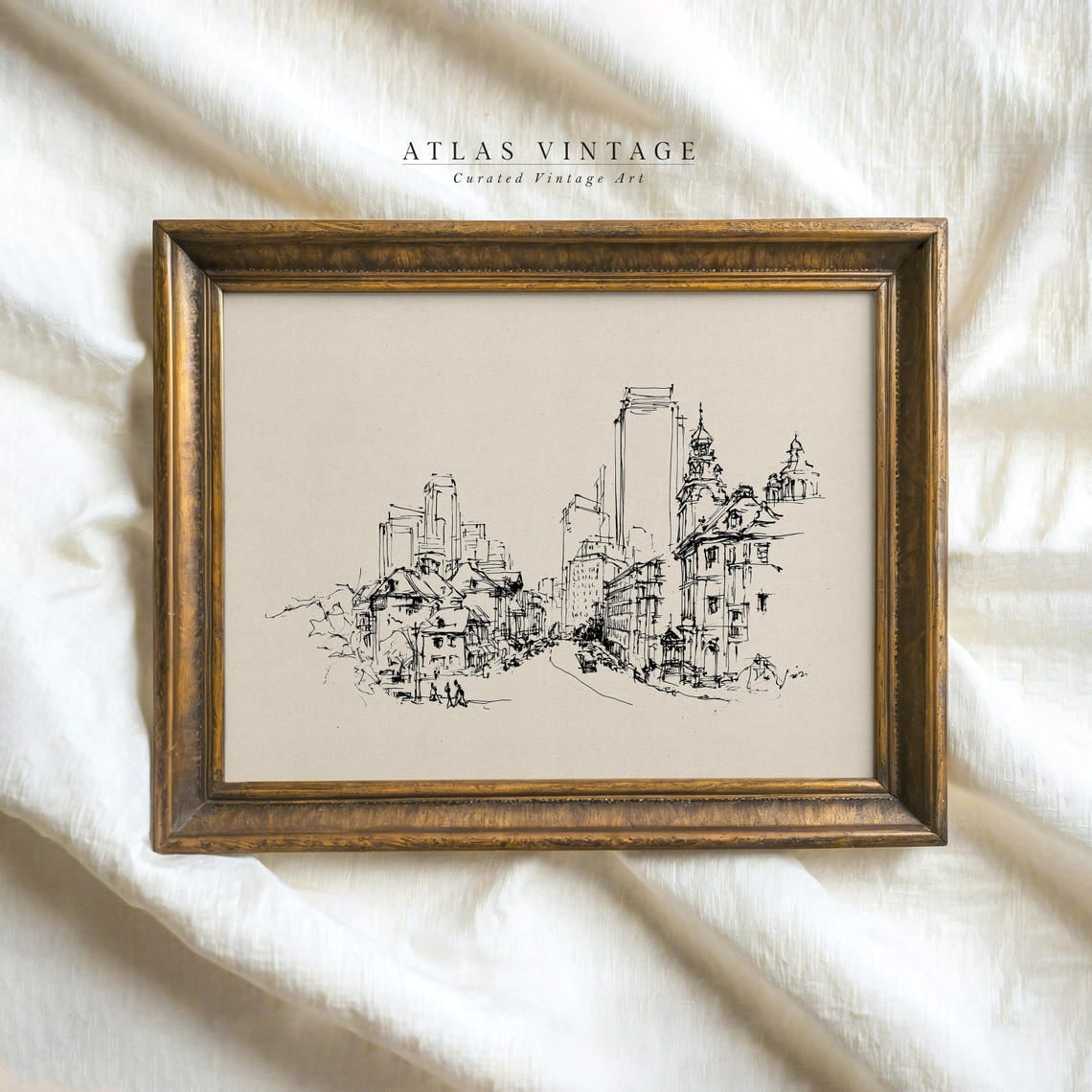 Modroom Minimalist City Skyline Landscape Sketch Print, B&W Cityscape ...