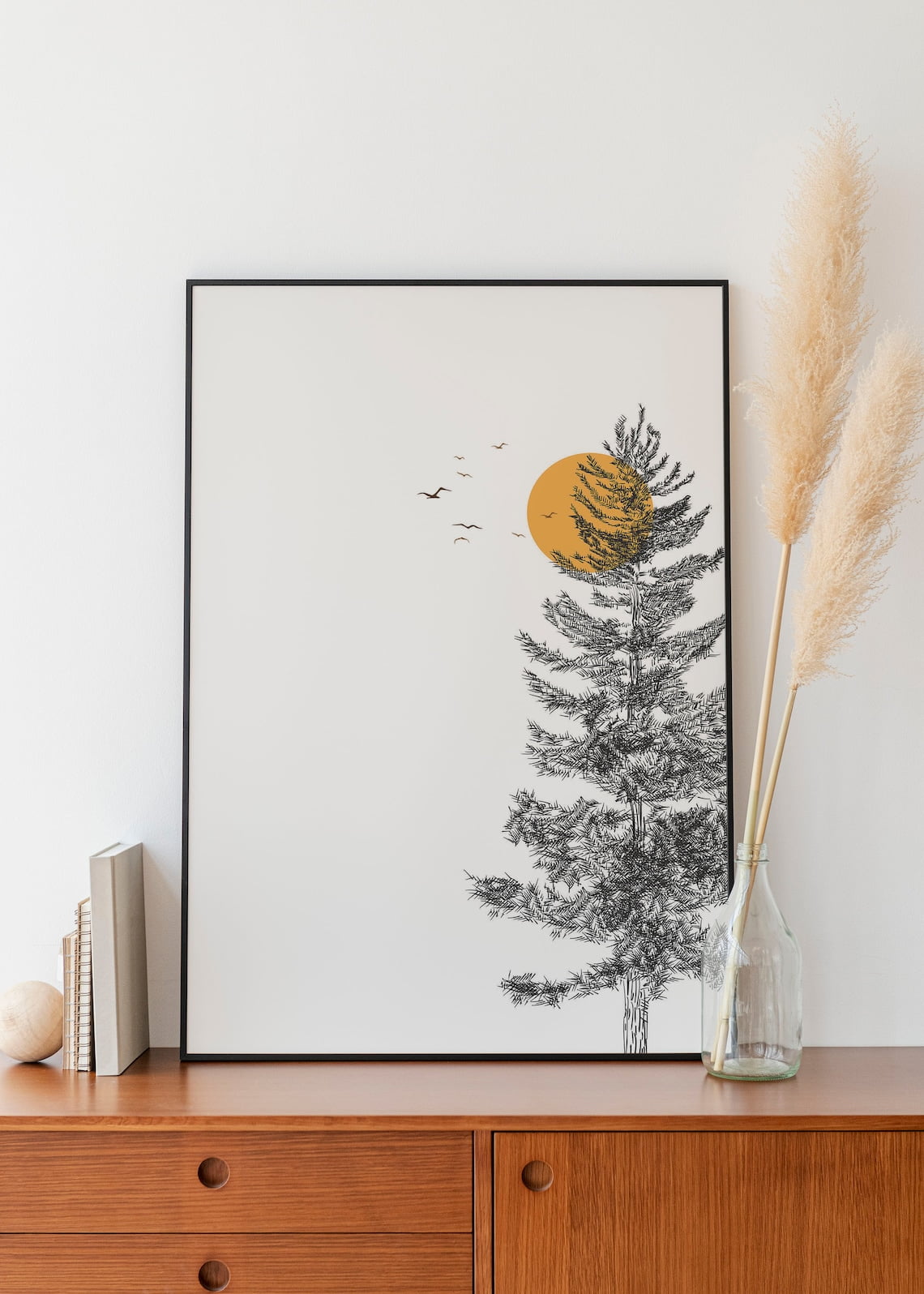 Modroom Minimalist Pine Tree Sketch, Scenery Line Art, Outline Drawing ...