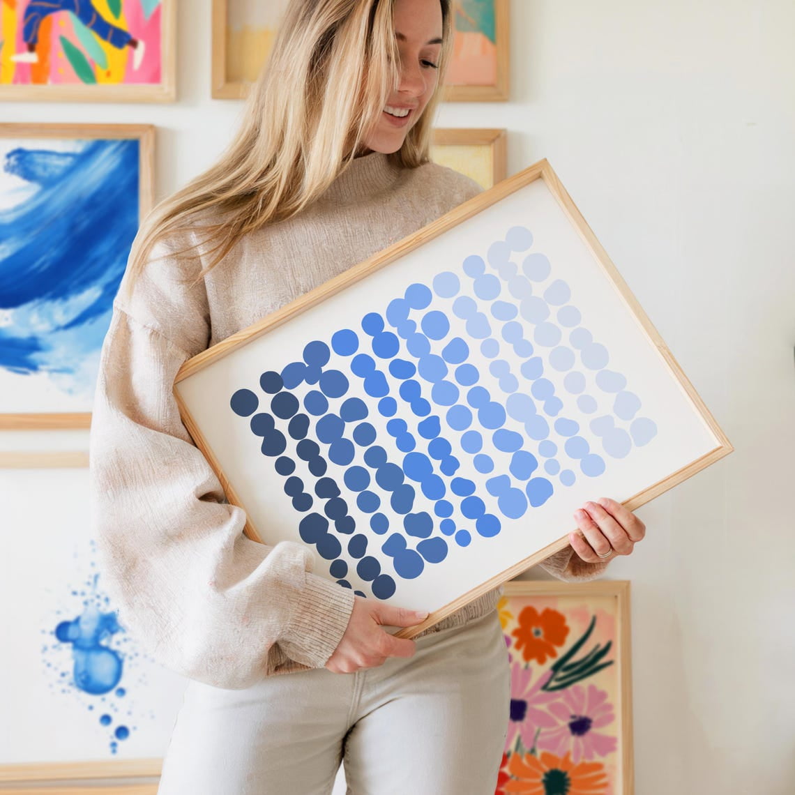 Modroom Modern Abstract Art, Polka Dot Wall Art, Mid Century Modern ...