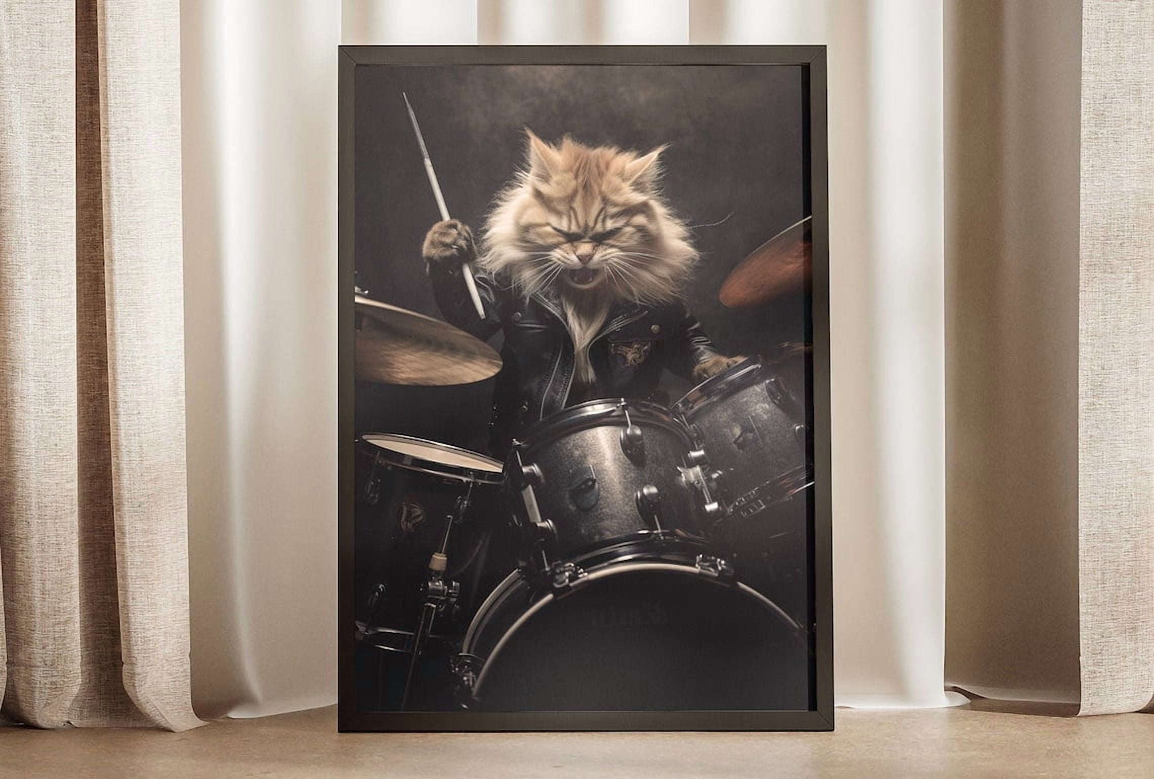 Modroom Modern Animal Rhythms Poster, Realistic Cat Drummer In Abstract ...