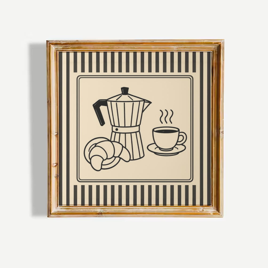 Modroom Moka Pot & Croissant - Retro Cafe Kitchen Poster, Modern Decor ...