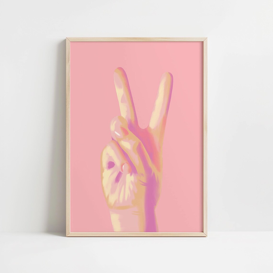 Modroom Monochromatic Peace Sign Wall Art Poster, Hand Peace Sign, Pink ...