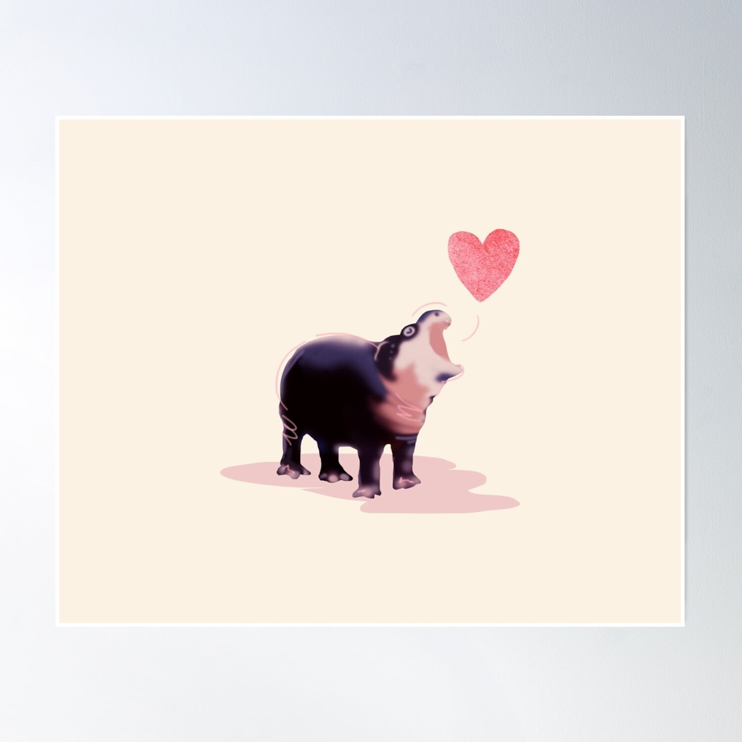 Modroom Moo Deng Hippo Love Poster Wall Art, Modern Wall Decor, 8x12 ...