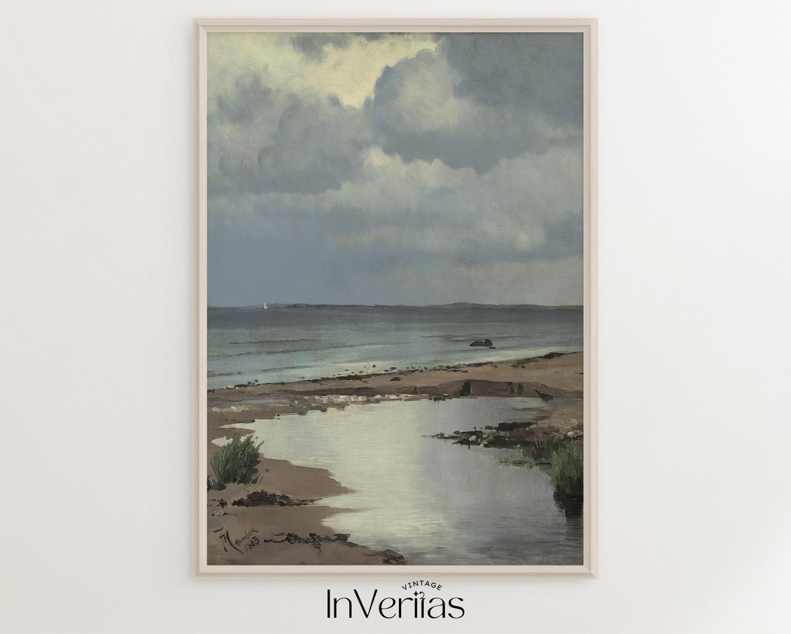Modroom Moody Beach Vintage Print, Rustic Coastal Wall Art Decor, 12x18 ...