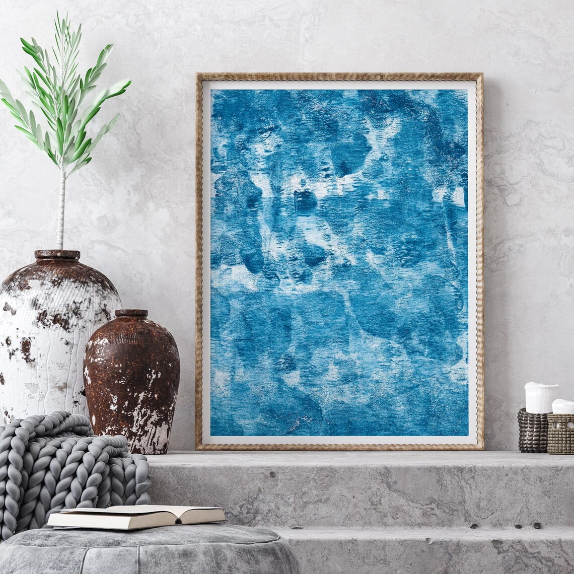 Modroom Moody Blue Abstract Art Print Indigo Jewel Tone Ocean Inspired ...