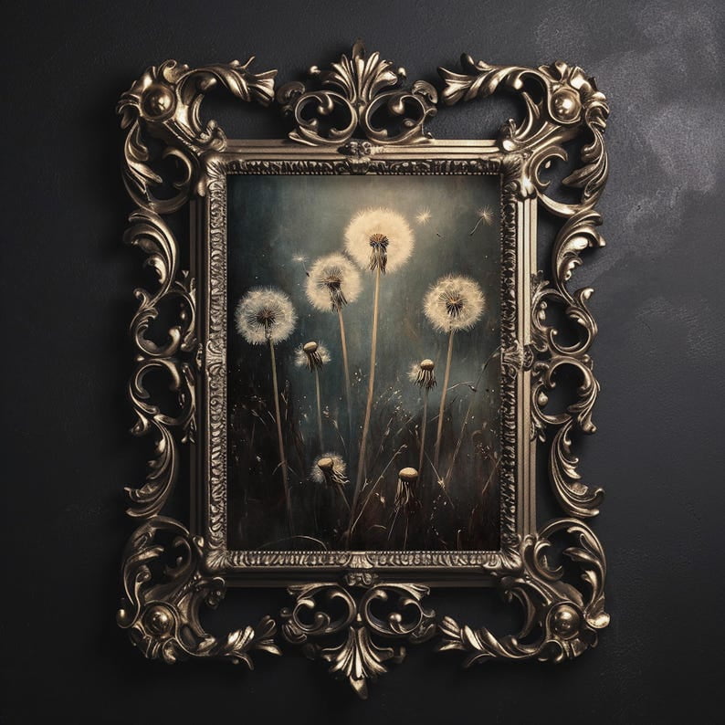 Modroom Moody Dandelions in Forest Poster, Gothic Dark Academia Vintage ...
