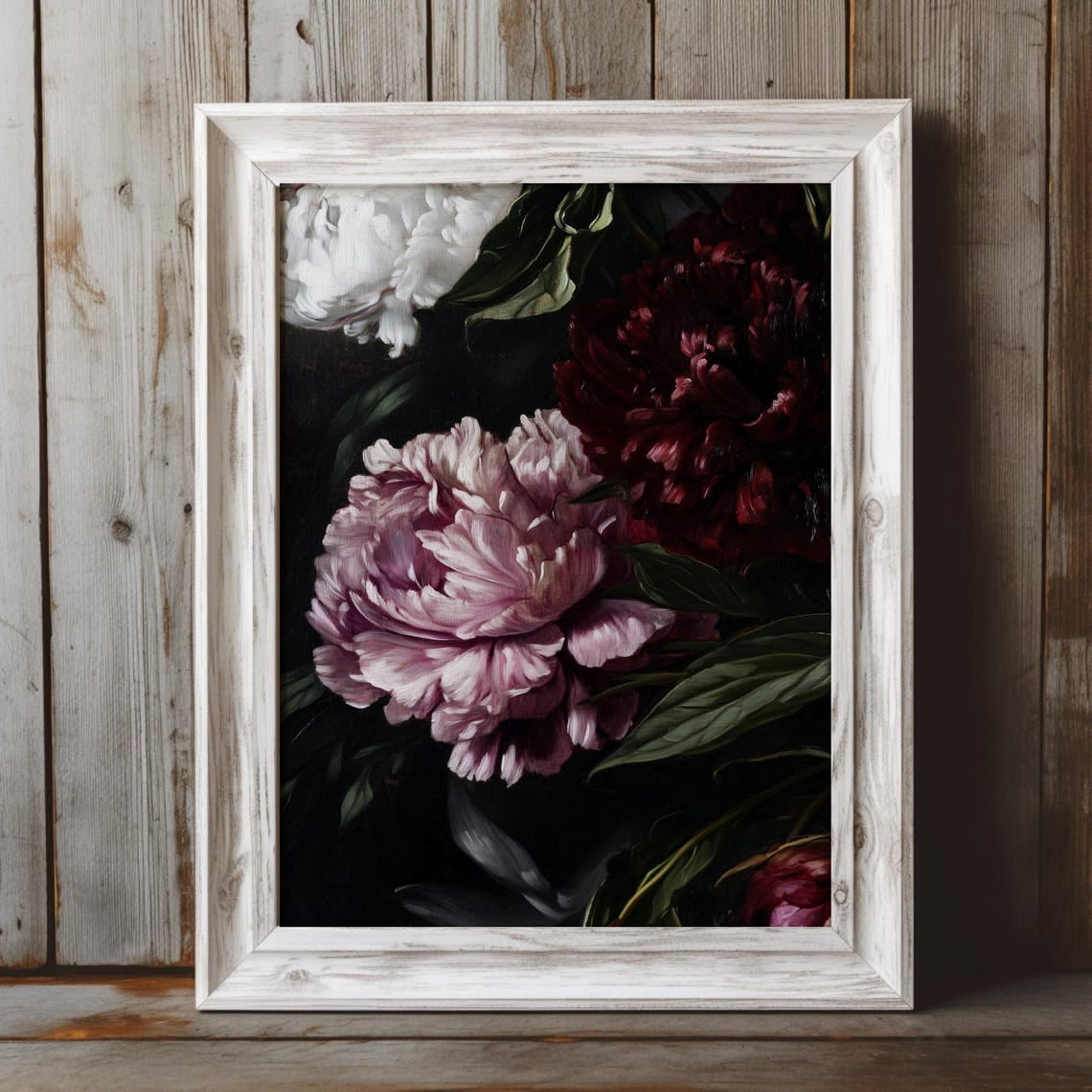 Modroom Moody Floral Print Peony Wall Art, Gothic Flowers Painting ...