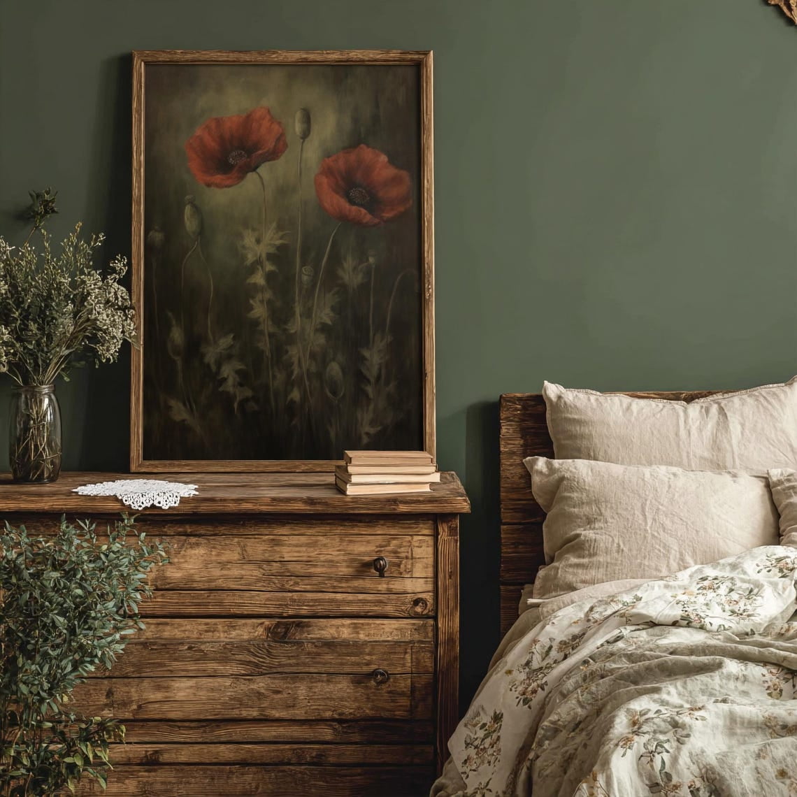 Modroom Moody Poppies Poster Gothic Dark Academia Vintage Botanical ...