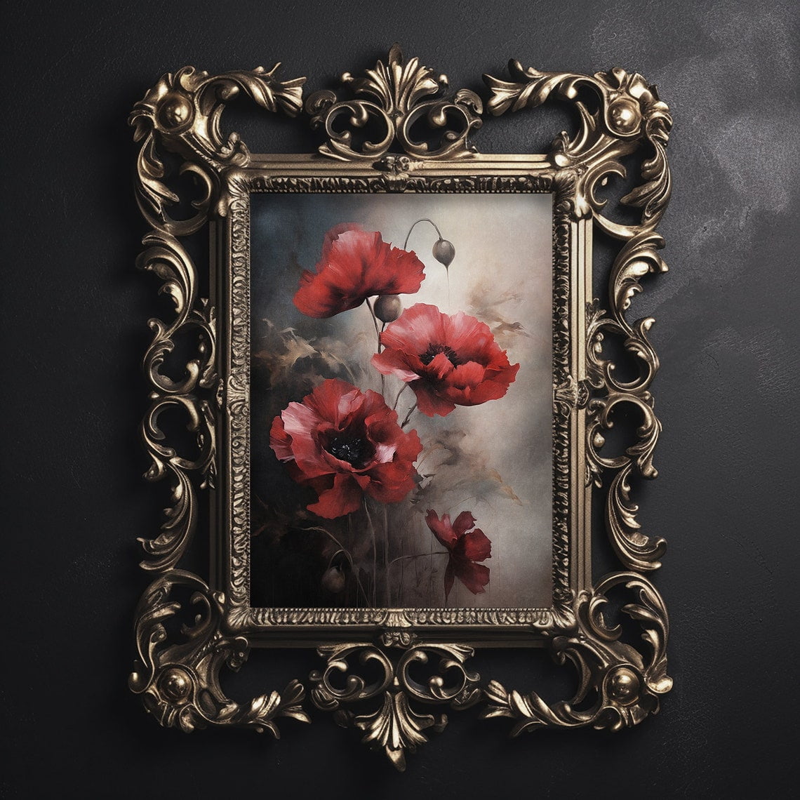 Modroom Moody Poppies Poster, Gothic Dark Academia Vintage Floral Wall ...