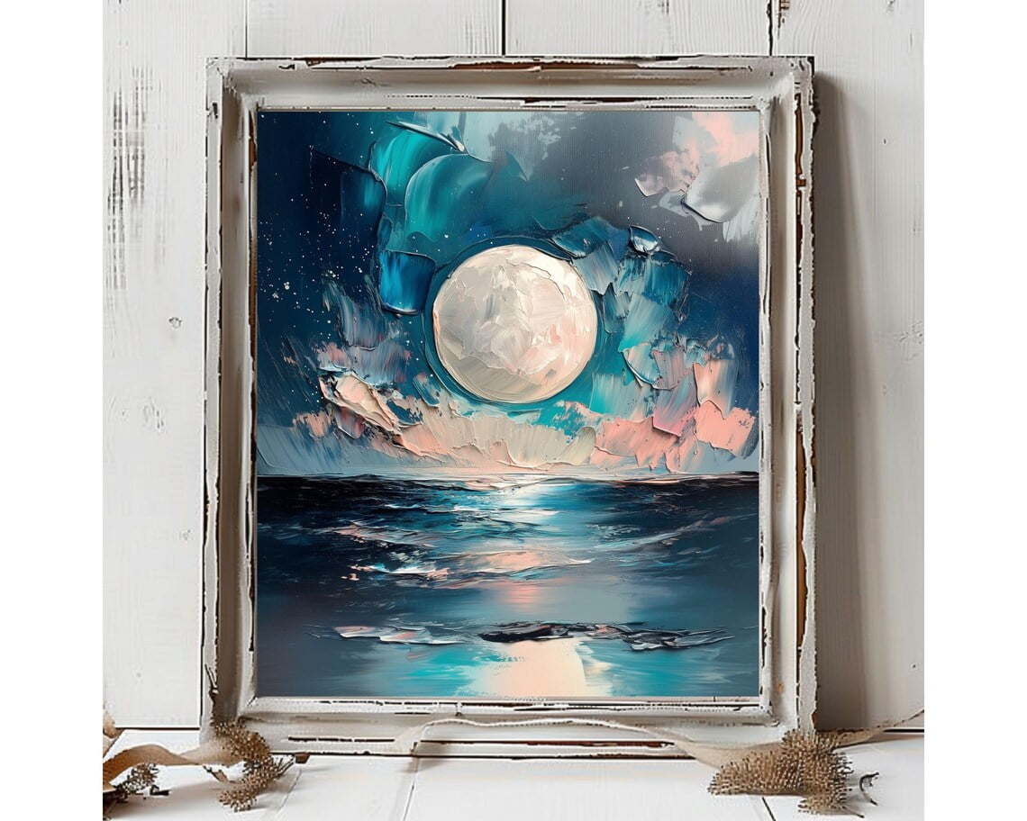 Modroom Moon And Ocean Painting Night Sky Moon Full Moon Print From An ...