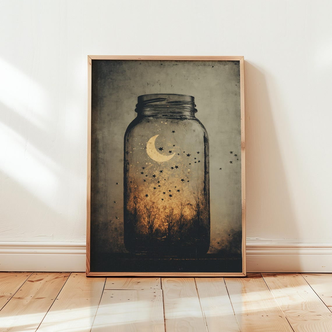 Modroom Moon In A Mason Jar Art Poster, Surreal Night Sky Wall Art ...
