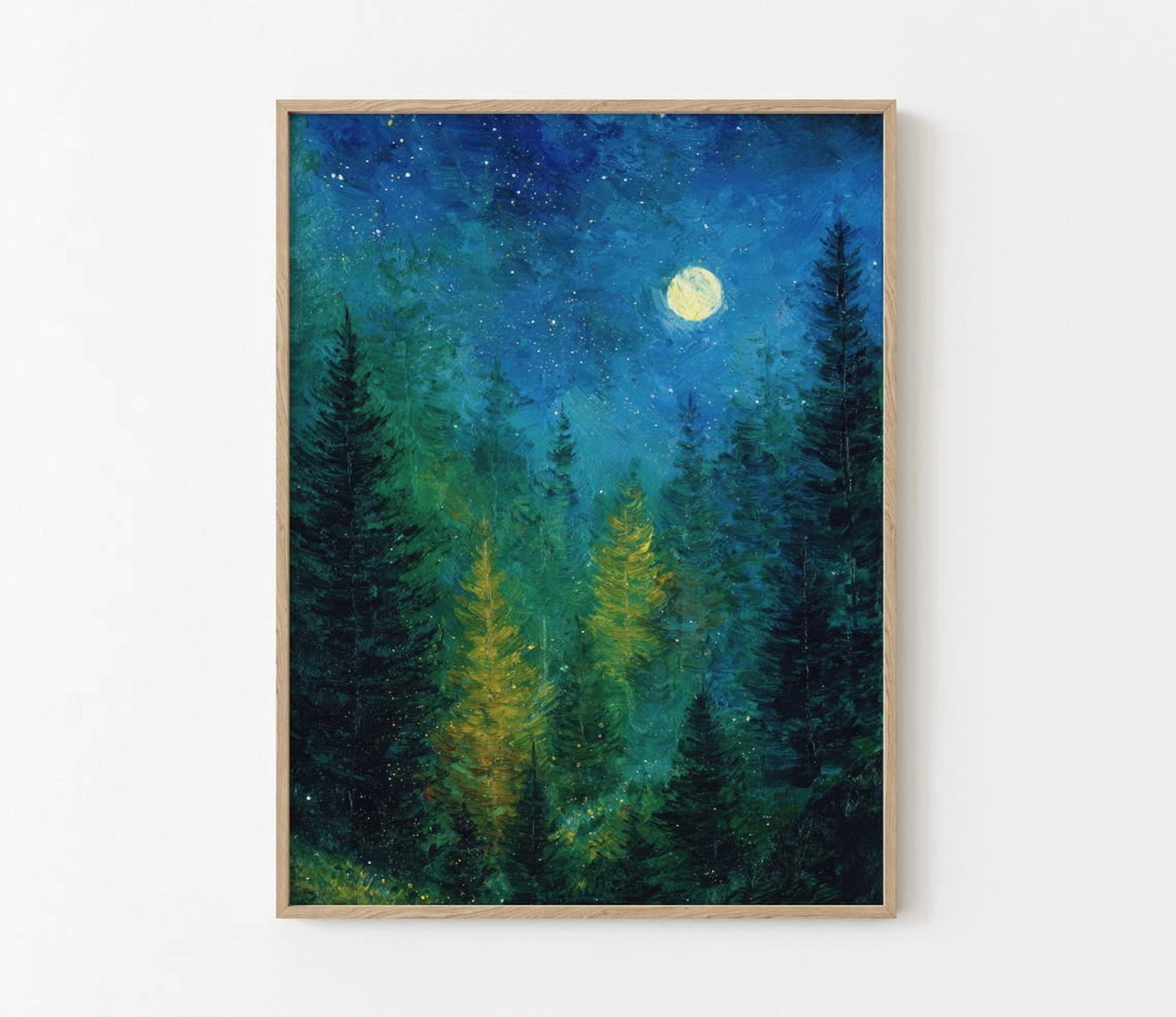 Modroom Moon & Stars Print | Vintage Dark Forest | Landscape Nature ...