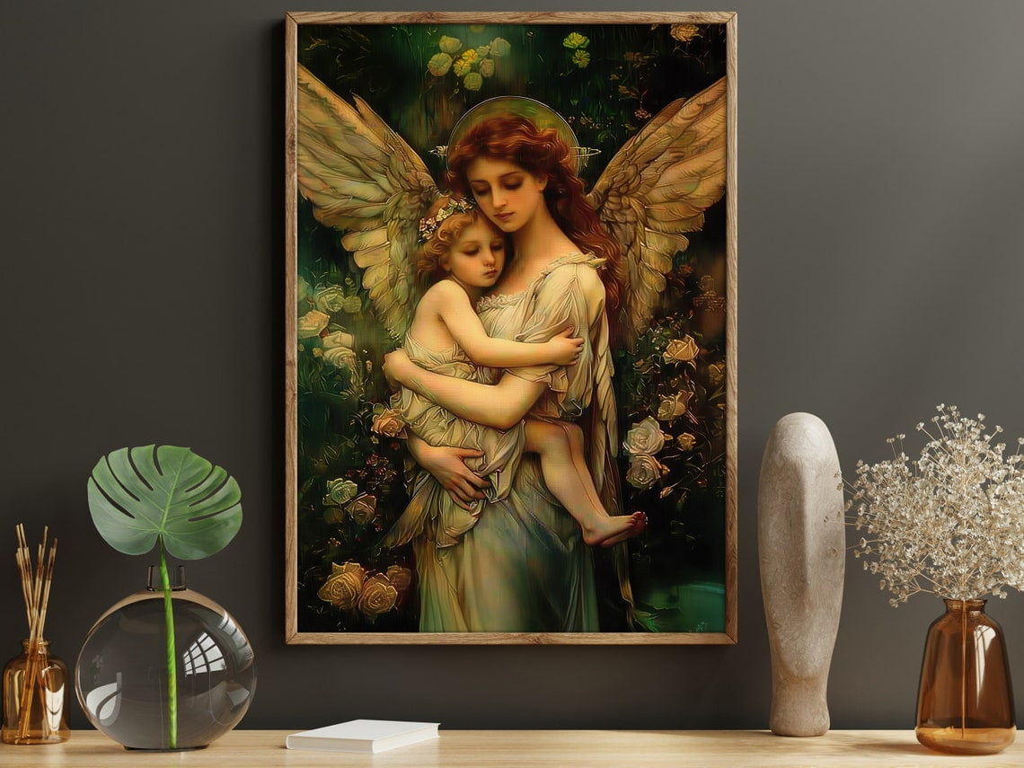 Modroom Mother and Daughter Angel Poster, Vintage Religious Wall Art ...