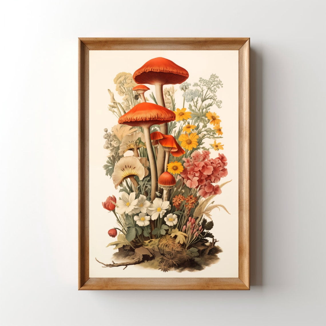 Modroom Mushroom Lithograph Wall Art, Vintage Floral Mushrooms Print ...