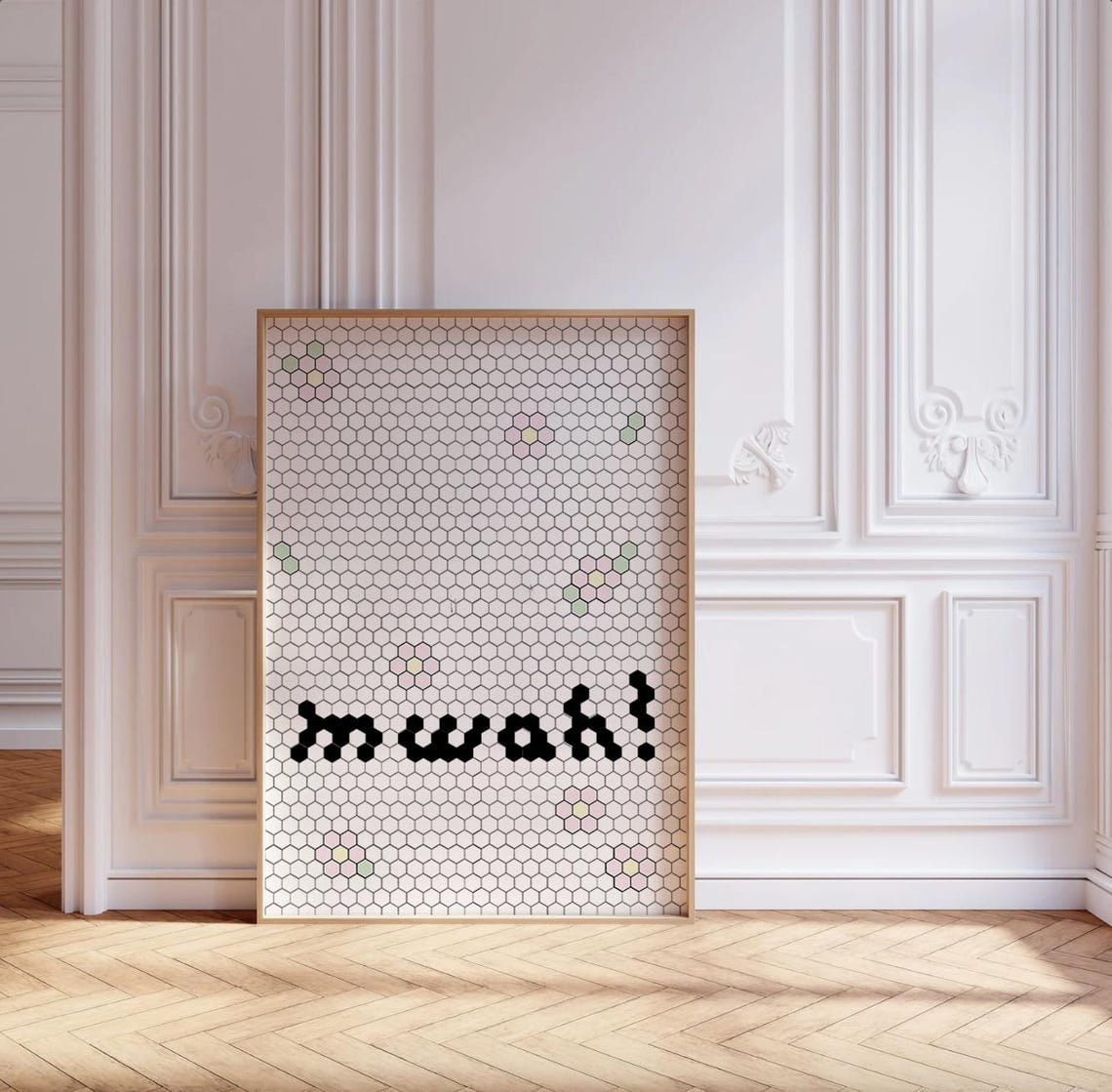 Modroom Mwah! - Hexagon Tile Wall Art Print With Pink Yellow Flowers ...