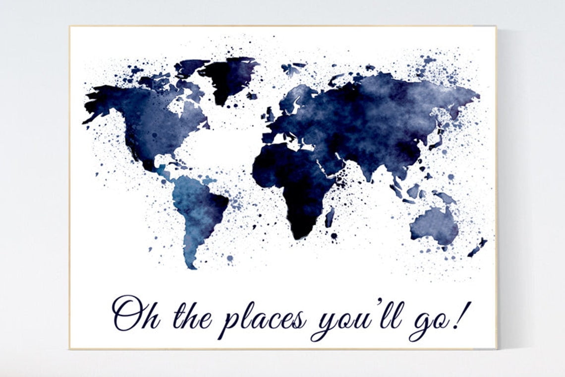 Modroom Navy Blue World Map Nursery Decor, Boy Nursery World Map Wall ...