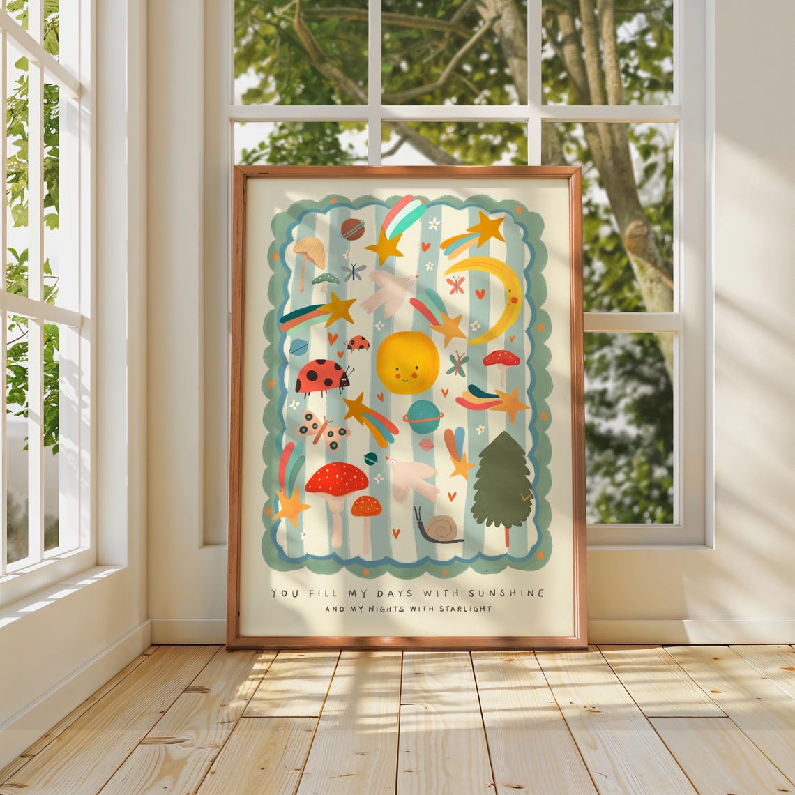 Modroom Neutral Sun and Star Poster Eco Nursery Wall Art Bright Kids ...