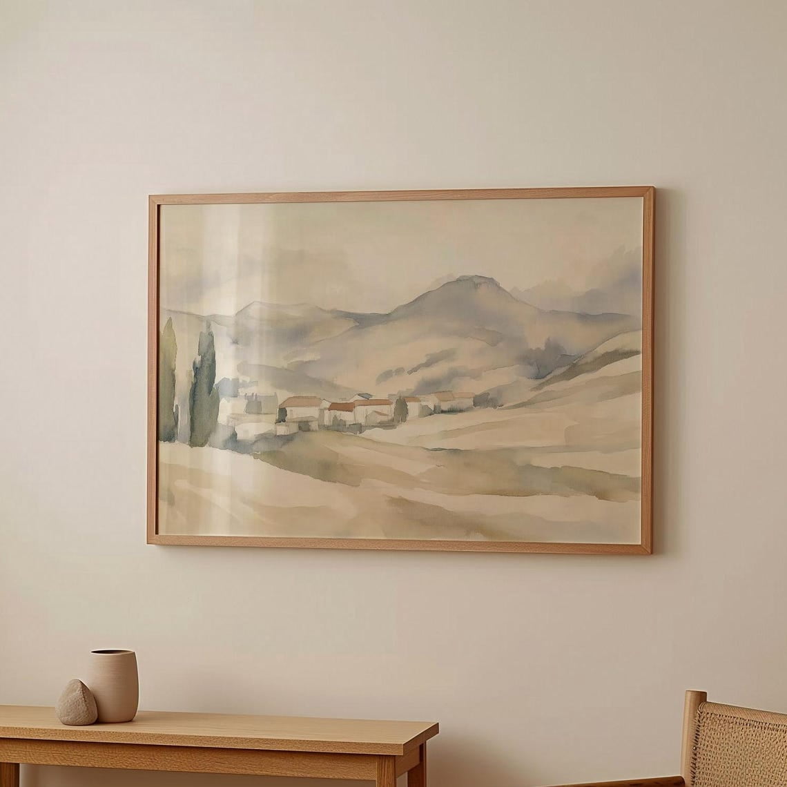 Modroom Neutral Tuscany Watercolor Print, Minimalist Landscape Art ...