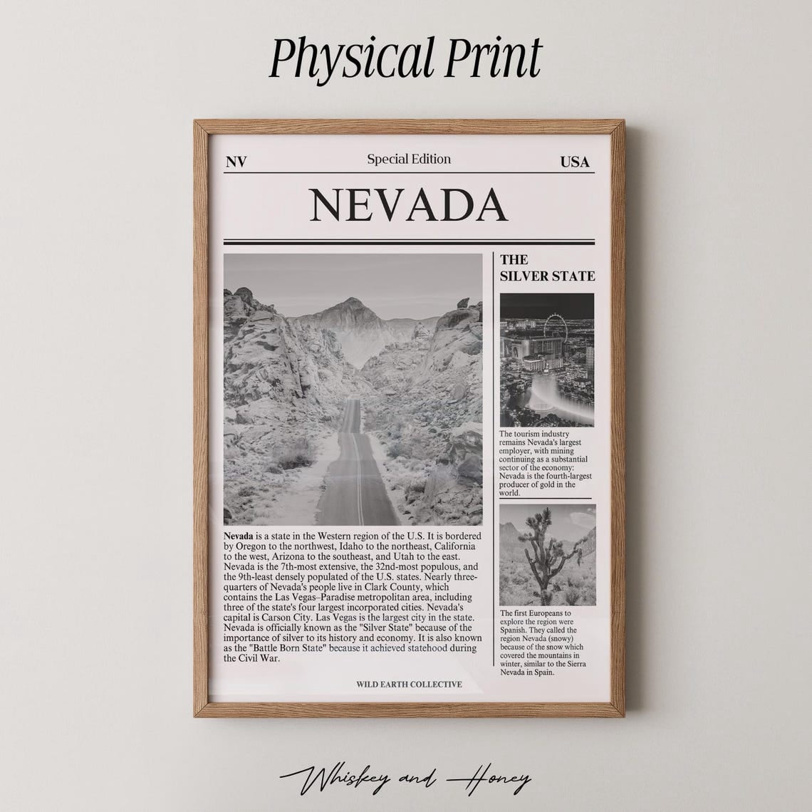 Modroom Nevada State Art Poster | Newspaper Art | Black And White Art ...