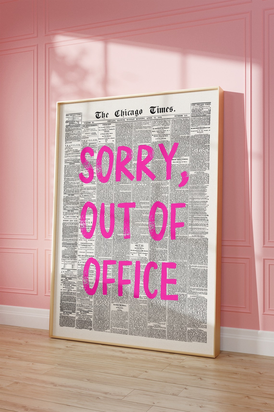 Modroom Newspaper Print Typography Wall Art Sorry Out Of Office Poster ...