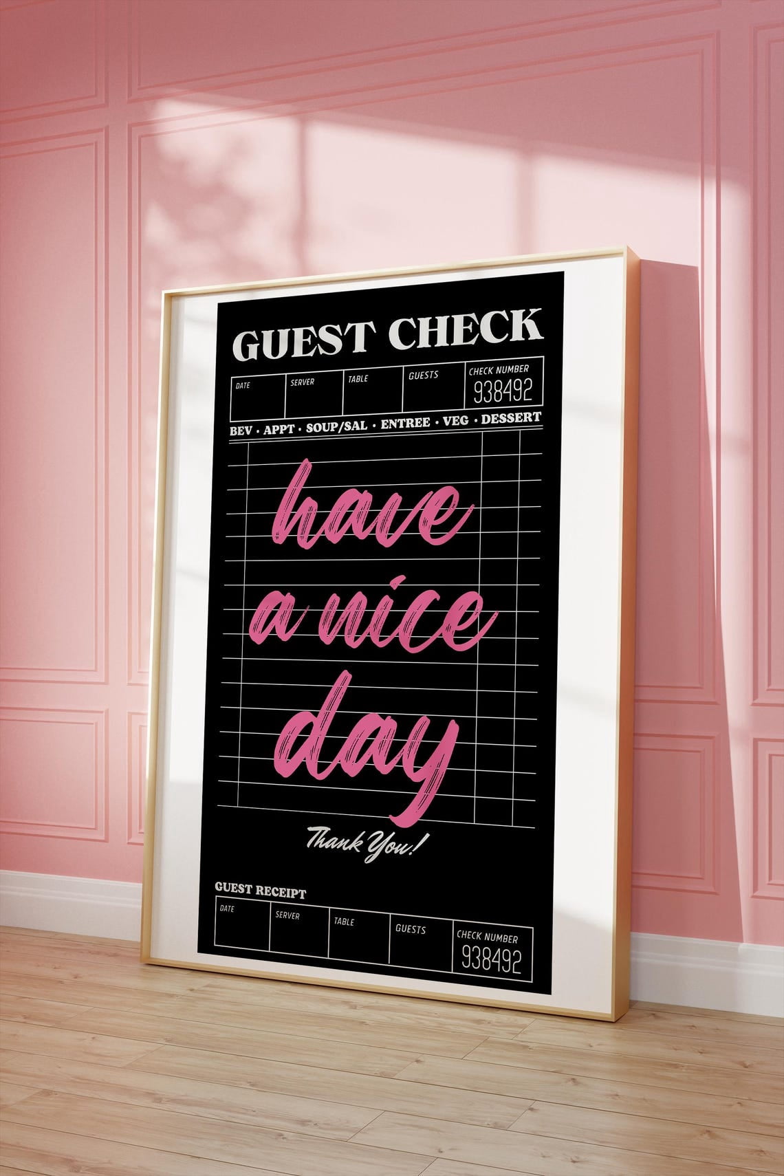 Modroom Have A Nice Day, Retro Guest Check Print, Pink Trendy Wall Art ...