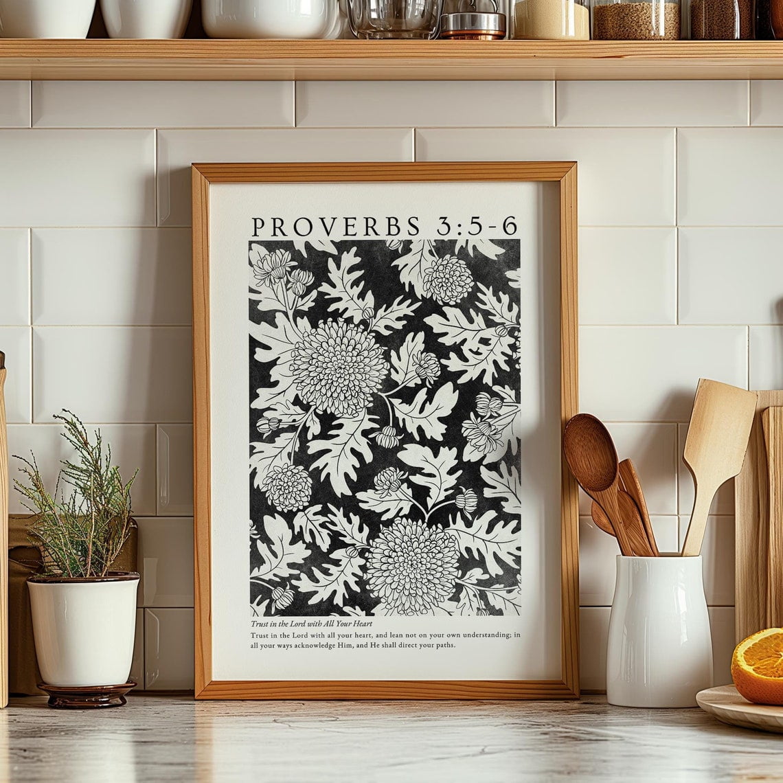Modroom Nkjv Proverbs 3 Minimal Art Christian Floral Wall Art B&W ...