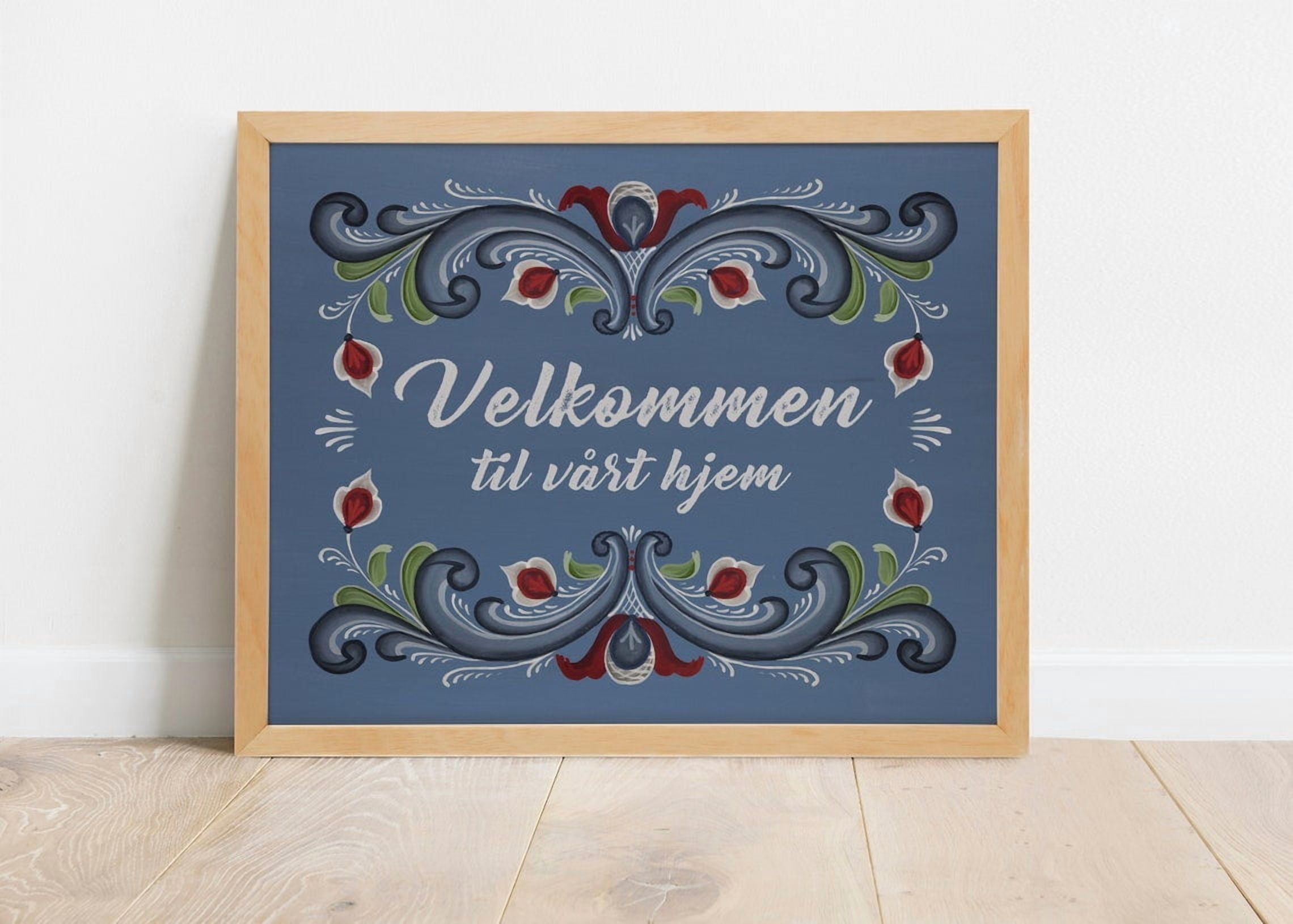 Modroom Norwegian Welcome Sign Art Print | Velkommen | Rosemaling ...