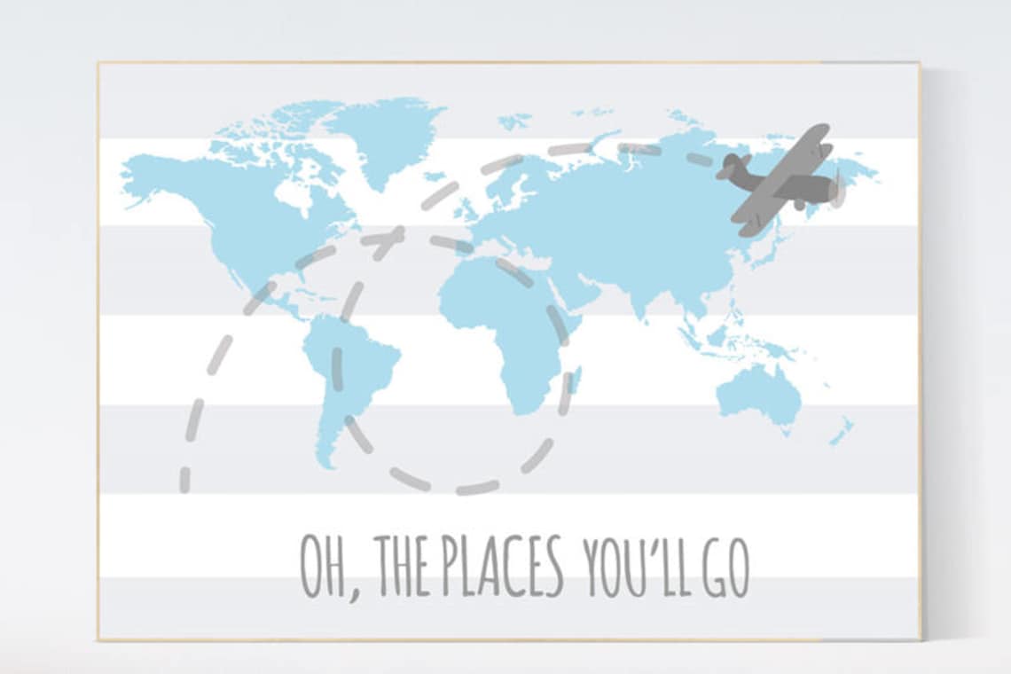 Modroom Nursery Map Decor, Oh The Places You'll Go, World Map Nursery ...
