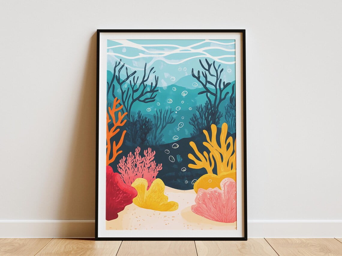 Modroom Ocean Coral Reef Poster Underwater Sea Life Print Beach House ...