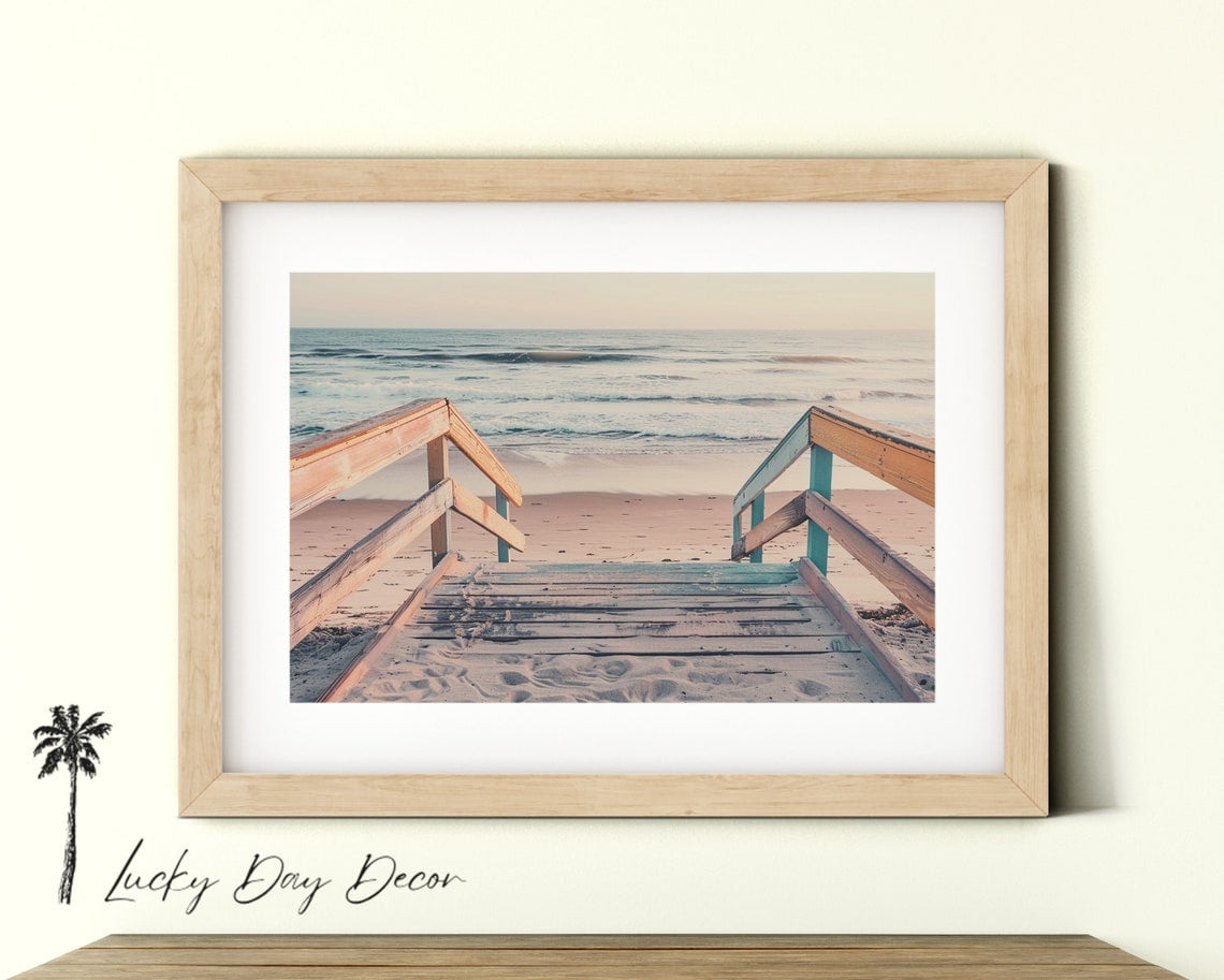 Modroom Ocean Posters Beach Boardwalk, Neutral Beach Decor, Tropical ...