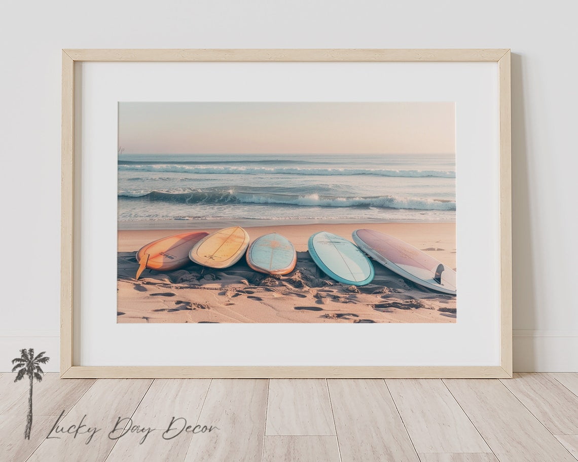 Modroom Ocean Posters Surfboards In Sand, Neutral Beach Decor, Tropical ...
