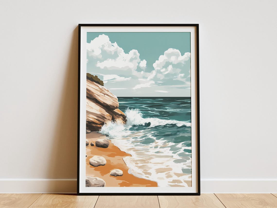 Modroom Ocean Wave Poster Beach Art Print Coastal Wall Decor Modern ...