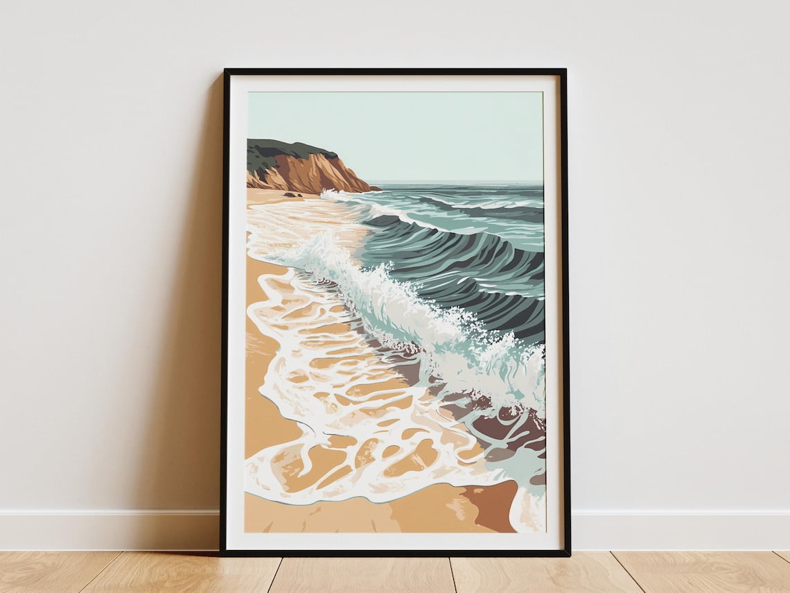Modroom Ocean Wave Poster Beach Wall Art Coastal Decor Modern Sea Print ...