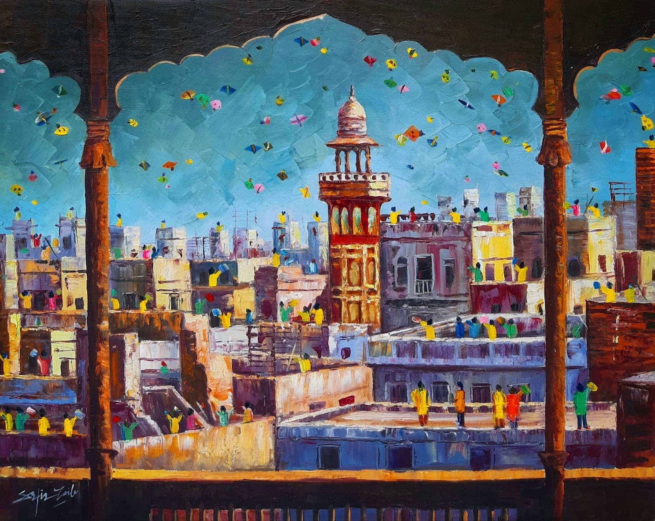 Modroom Old Lahore Original Painting| Painting On Large Pakistani Art Textured For Home Decor ...