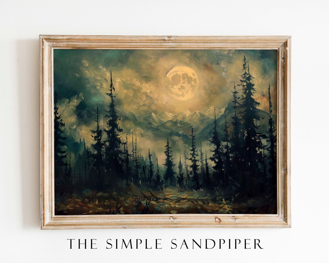 Modroom Ominous Night Forest Print, Fantasy Moonlit Landscape Wall ...