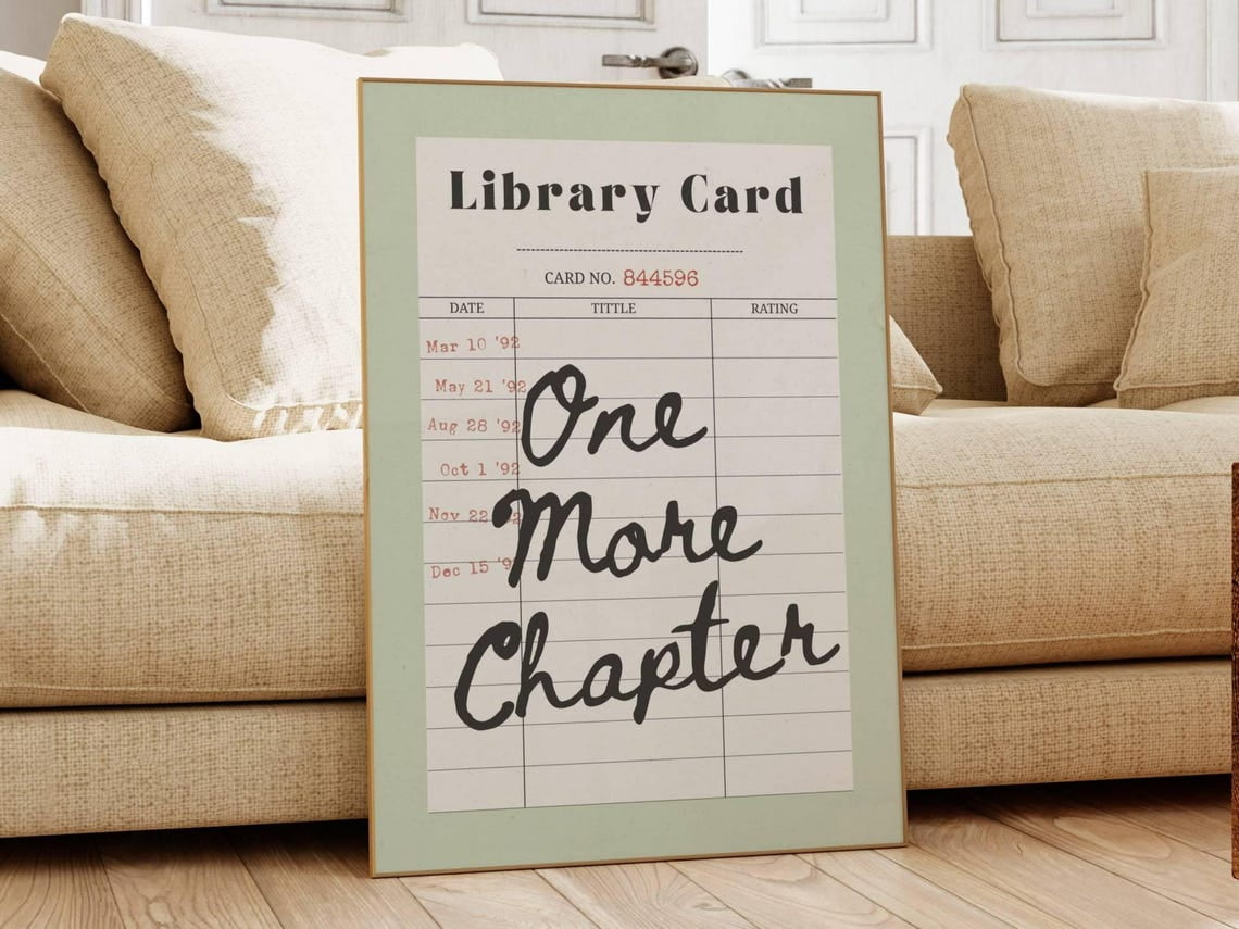Modroom One More Chapter Poster Library Card Print Book Lover Wall Art ...