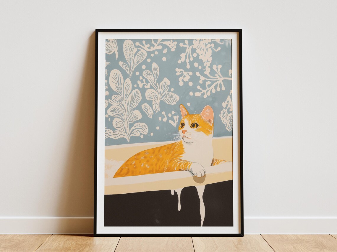 Modroom Oriental Shorthair Cat Art Print Foamy Bathtub Poster Cute ...