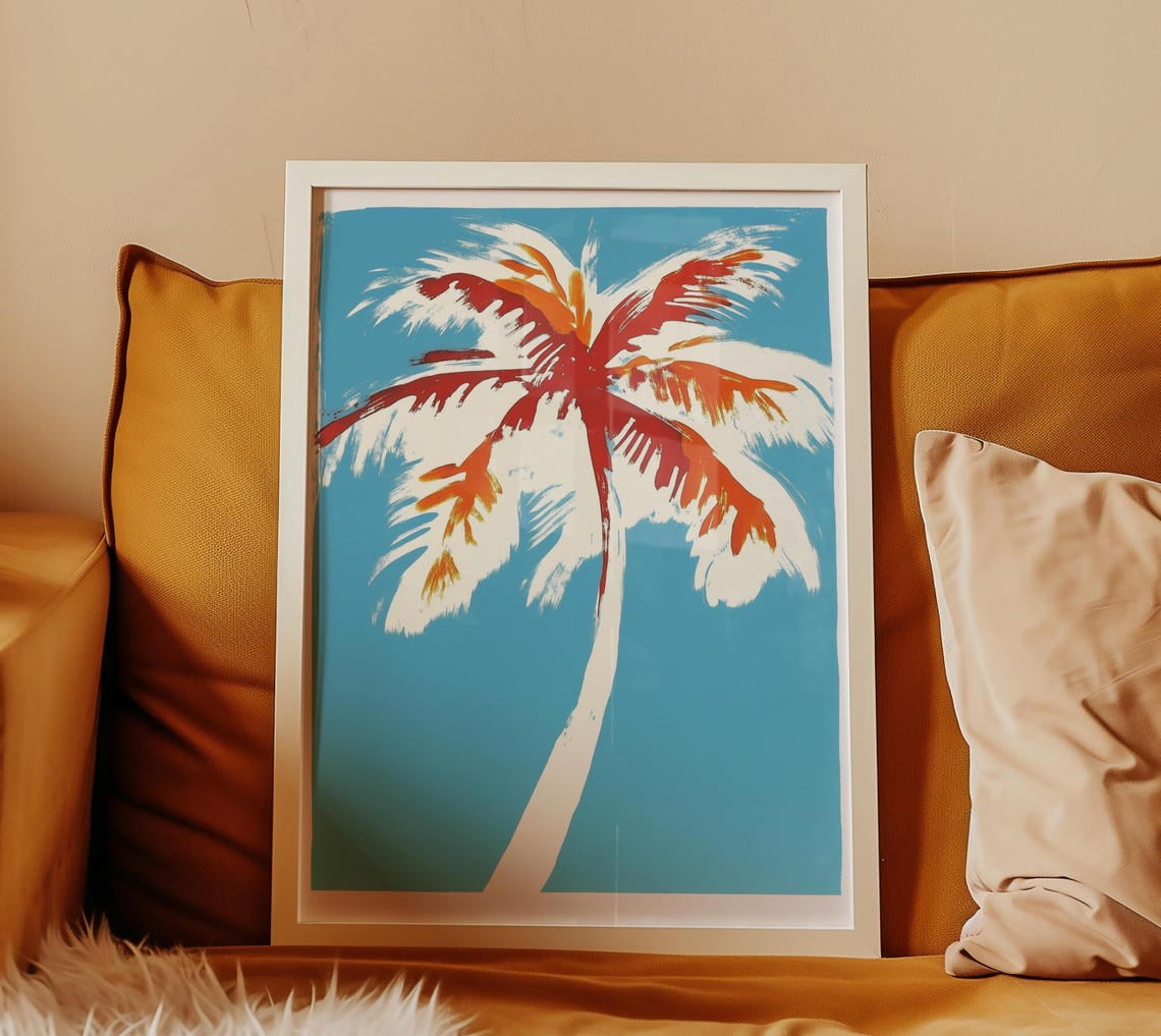 Modroom Palm Tree Art Print, Vibrant Tropical Wall Decor, Colorful ...