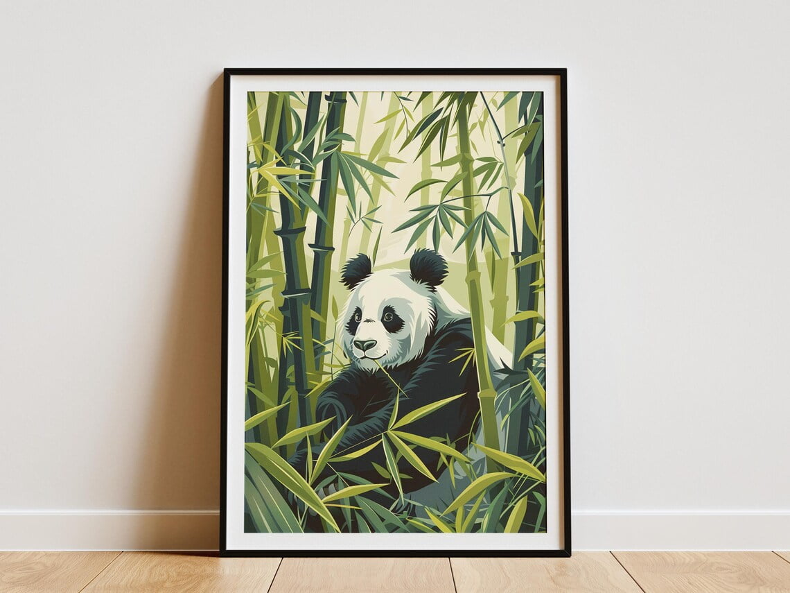 Modroom Panda In Bamboo Forest Poster Minimalist Wall Art Nature Print ...