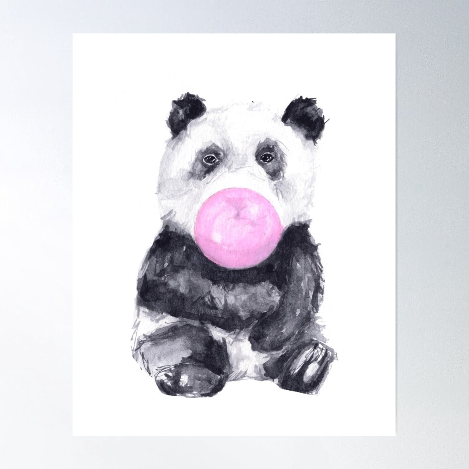 Modroom Panda Watercolor Painting Wall Art, Pink Nursery Kids Room ...