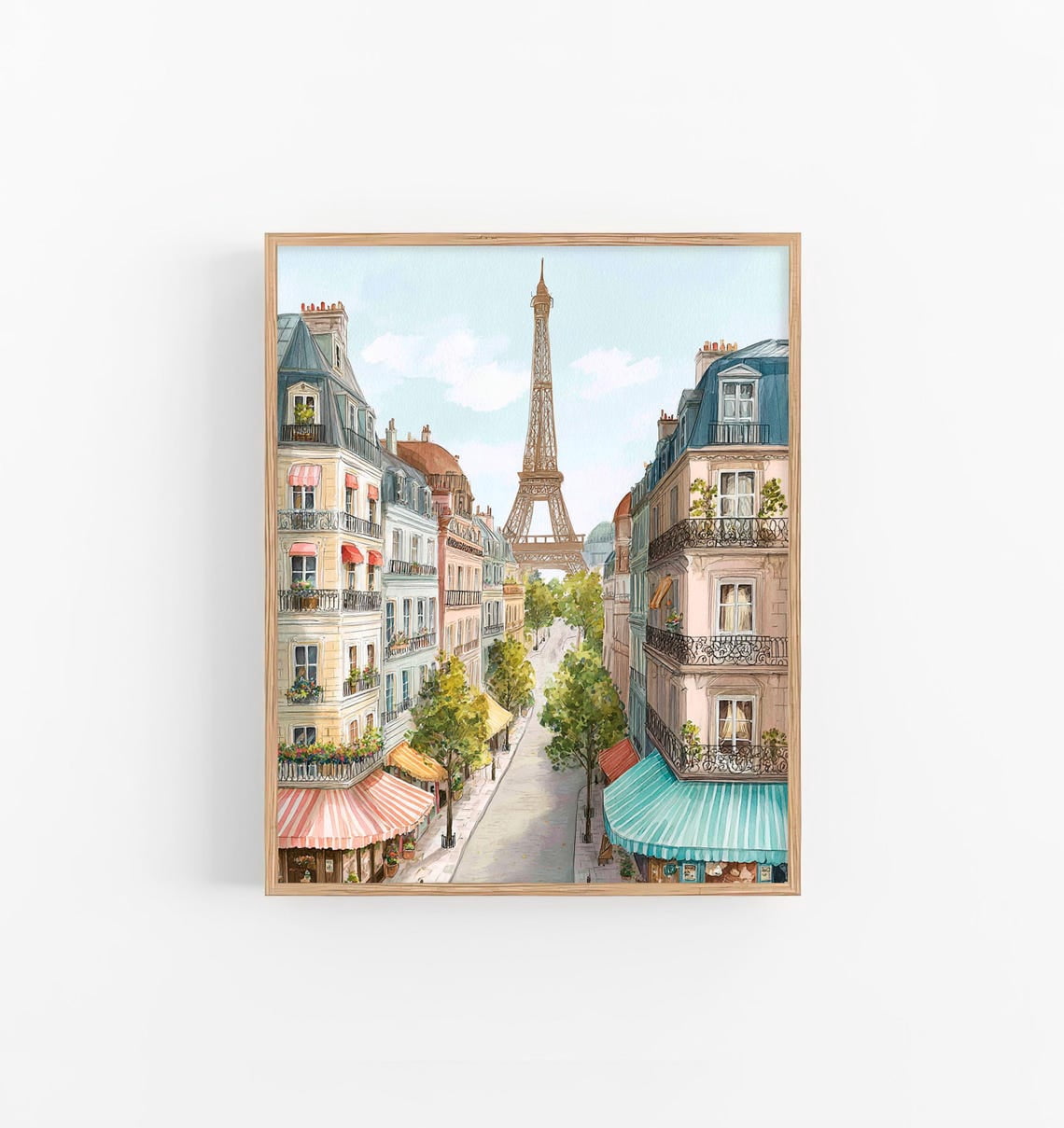 Modroom Paris Street View Watercolor Print Eiffel Tower Cityscape ...