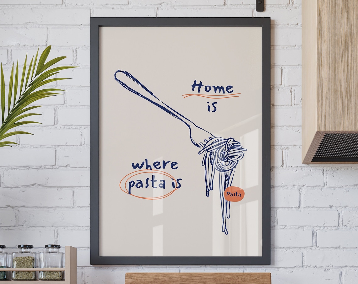 Modroom Pasta Lover Club Kitchen Print, Wall Art, Spaghetti Print ...