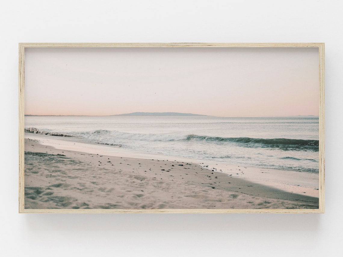 Modroom Pastel Beach Print, Muted Beach Tv Decor, Coastal Beach Waves ...