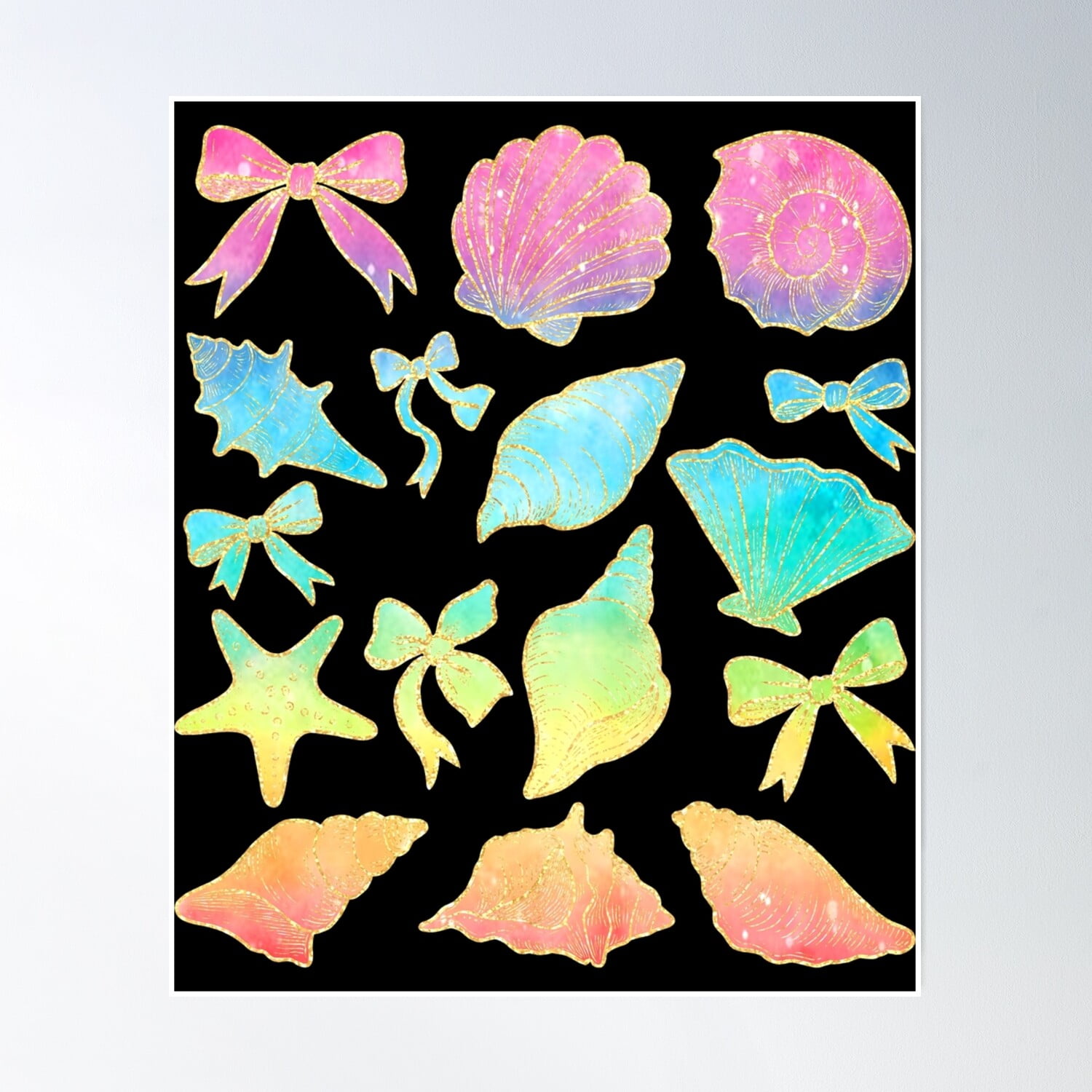 Modroom Pastel Mermaid Shells & Ribbons – Glitter Gold Sea Clipart ...