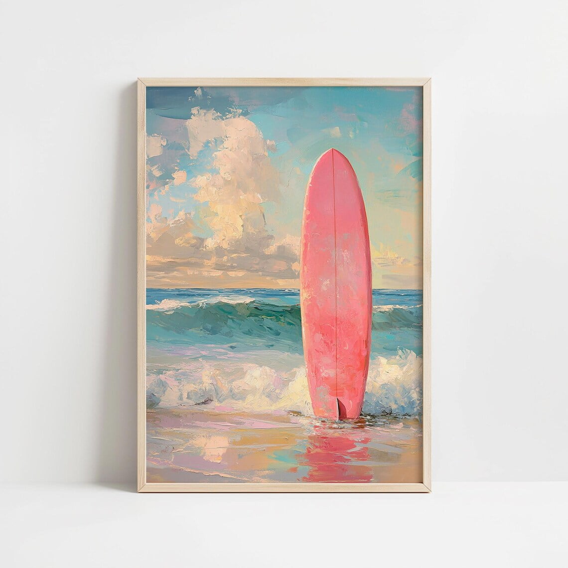 Modroom Pastel Pink Surfboard Wall Art | Coquette Beach Vibes Digital Artwork | Coastal Ocean ...
