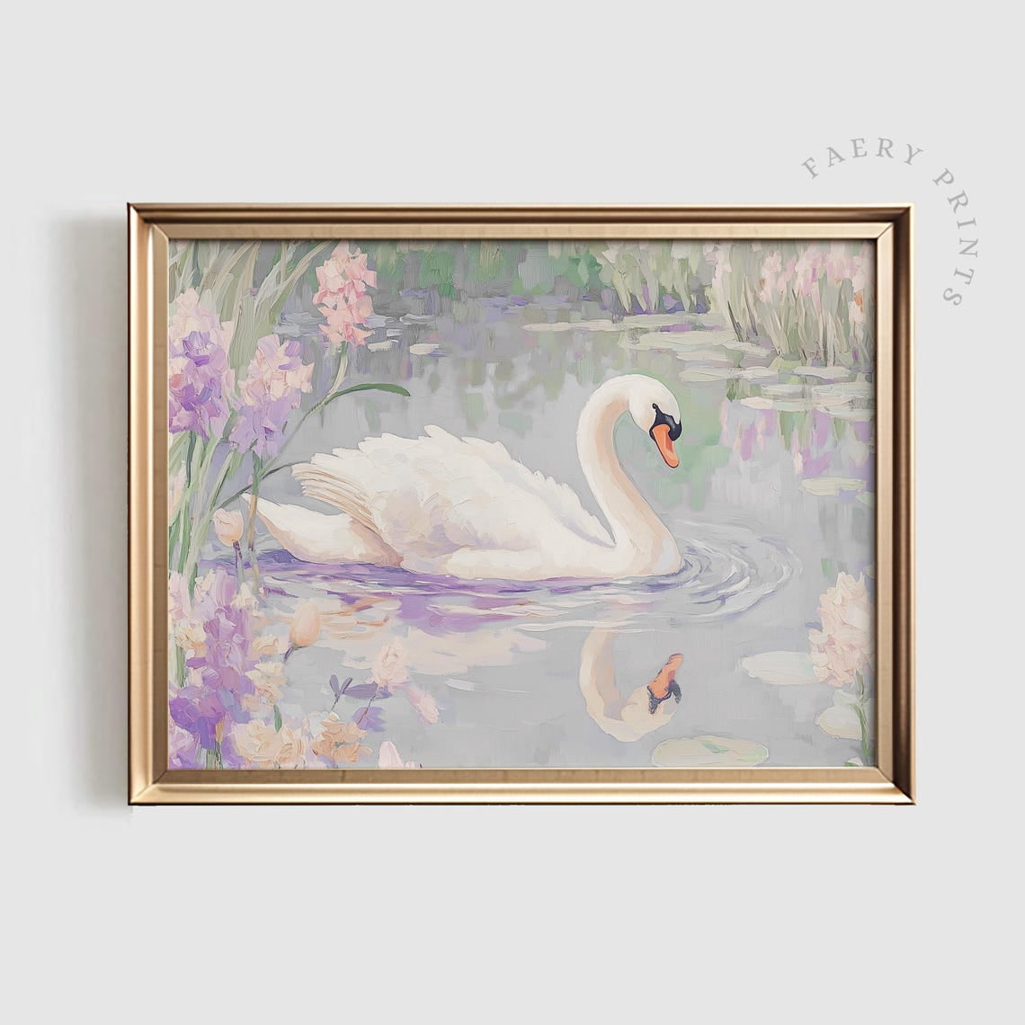 Modroom Pastel Swan Art Print | Soft Floral Pond Wall Art | Pastel Swan ...