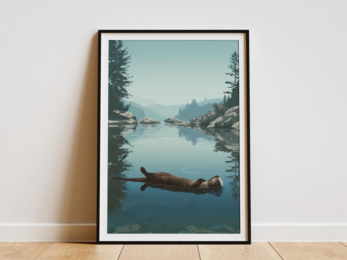 Modroom Peaceful Otter Floating River Poster Serene Nature Poster Calm ...